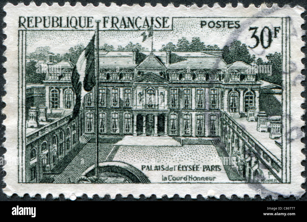 FRANCE - 1959: A stamp printed in France, shows the Elysee Palace ...