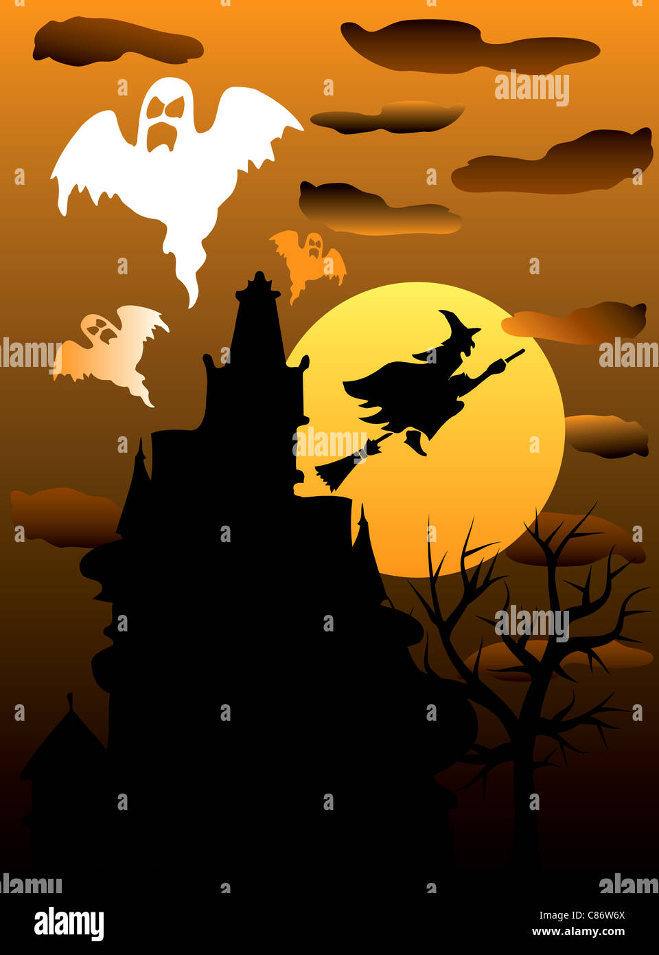 Vector Illustration of a Halloween Haunted Ghost House Stock Photo - Alamy