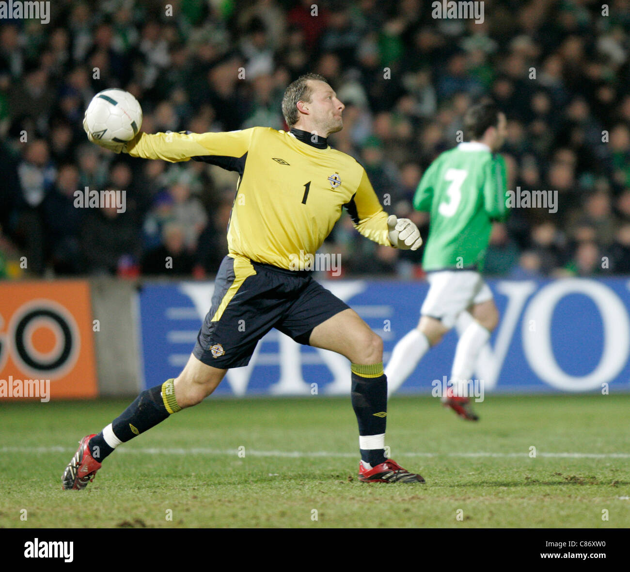Northern Ireland goalkeeper Maik Taylor throws the ball out into play ...
