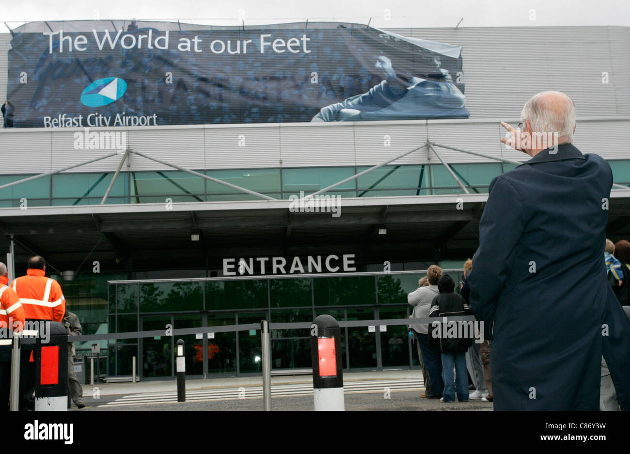 Dickie Best awaits the unveiling of Belfast City Airports new logo at ...