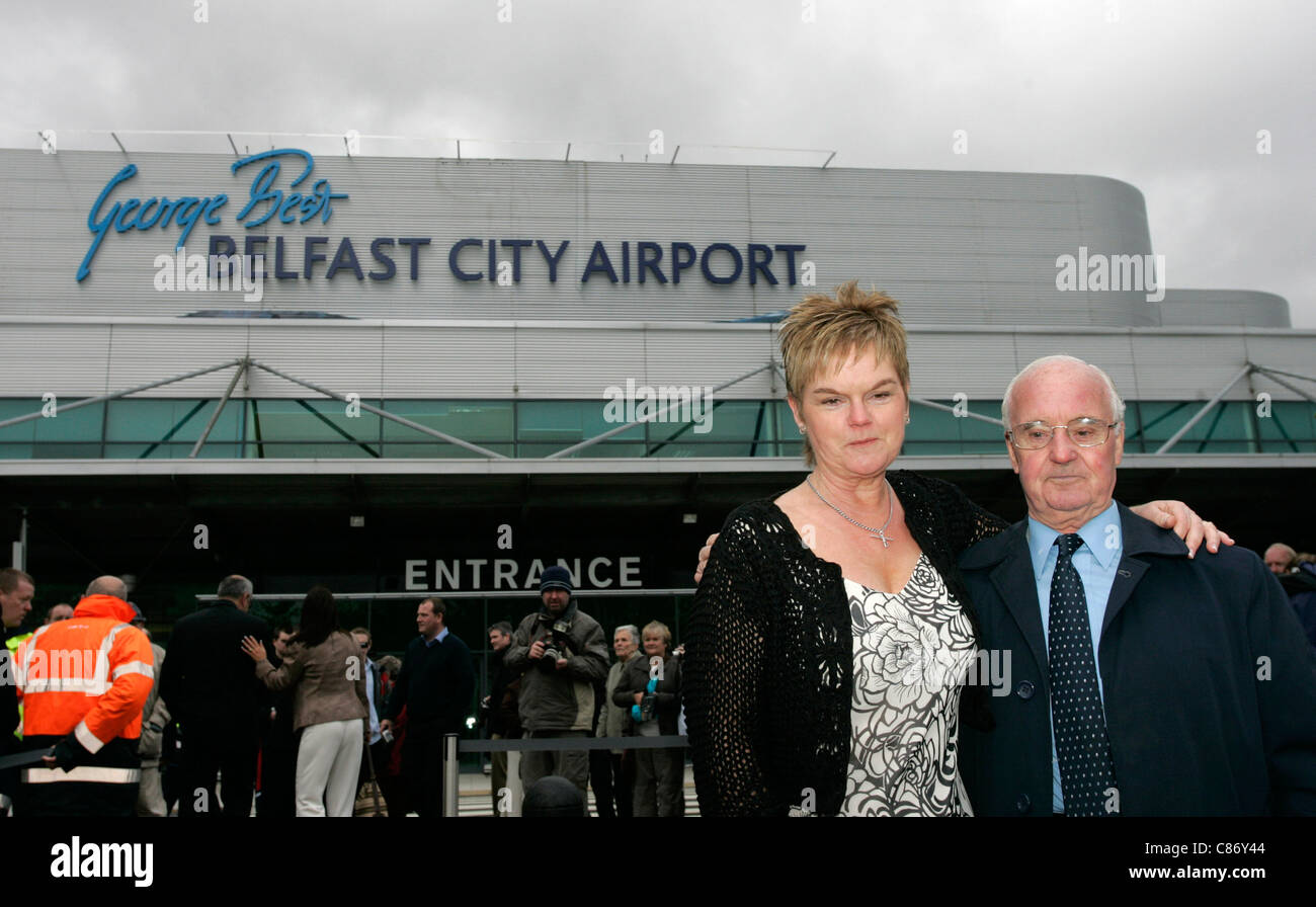 Barbara McNarry (george bests sister) and Dickie Best (father) in front ...