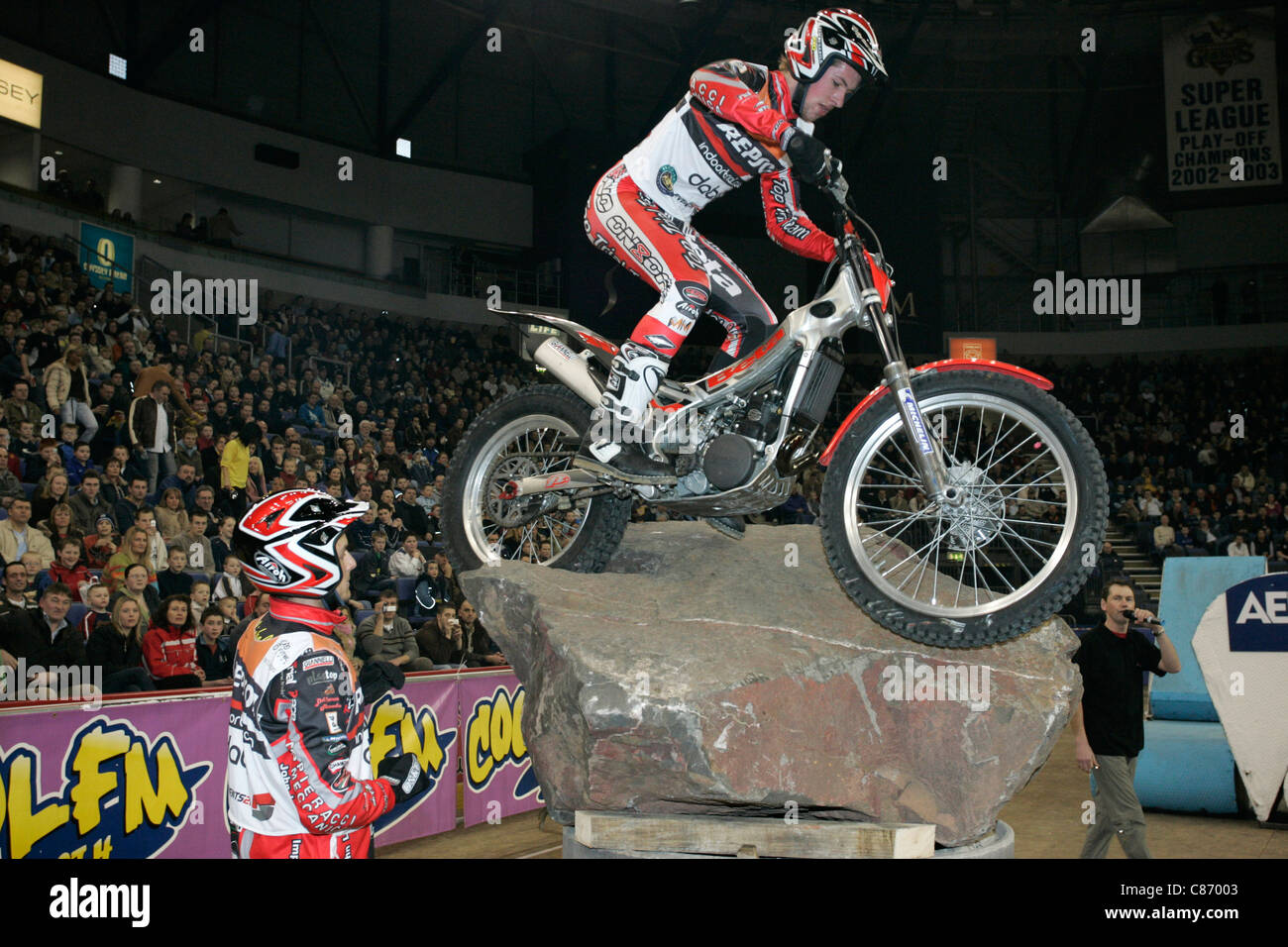 James Dabill from Great Britain on his Beta bike in action with helper ...