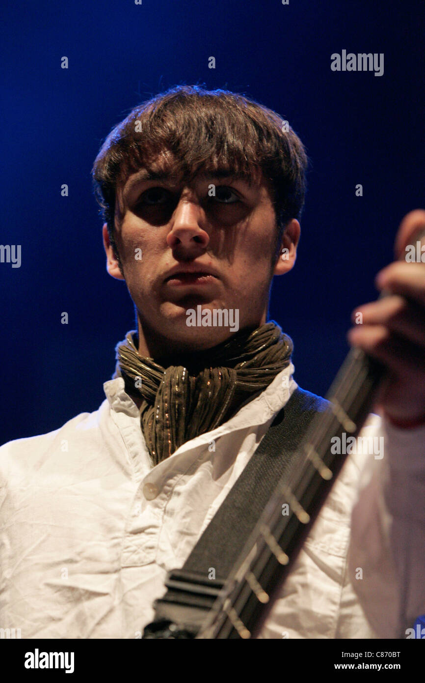 Kai Fish with the Mystery Jets performs on stage at the NME Brat Pack ...