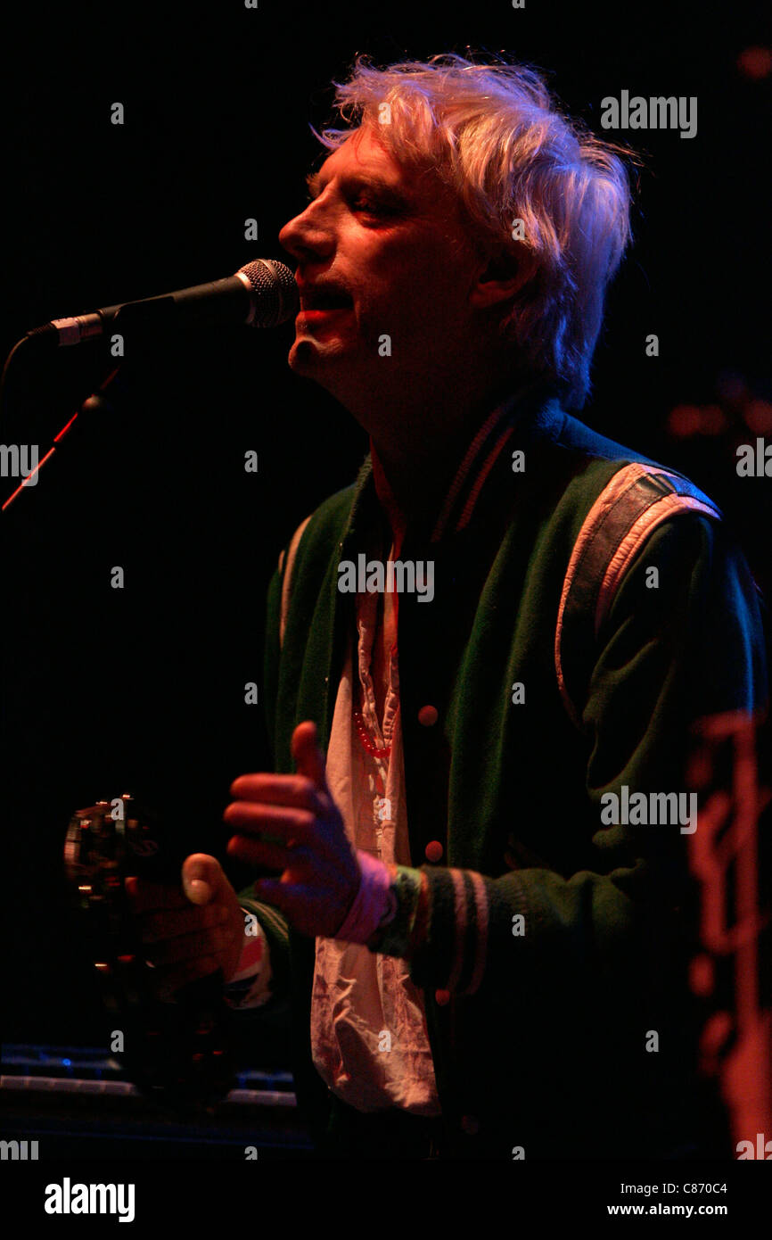 Henry Harrison with the Mystery Jets performs on stage at the NME Brat ...