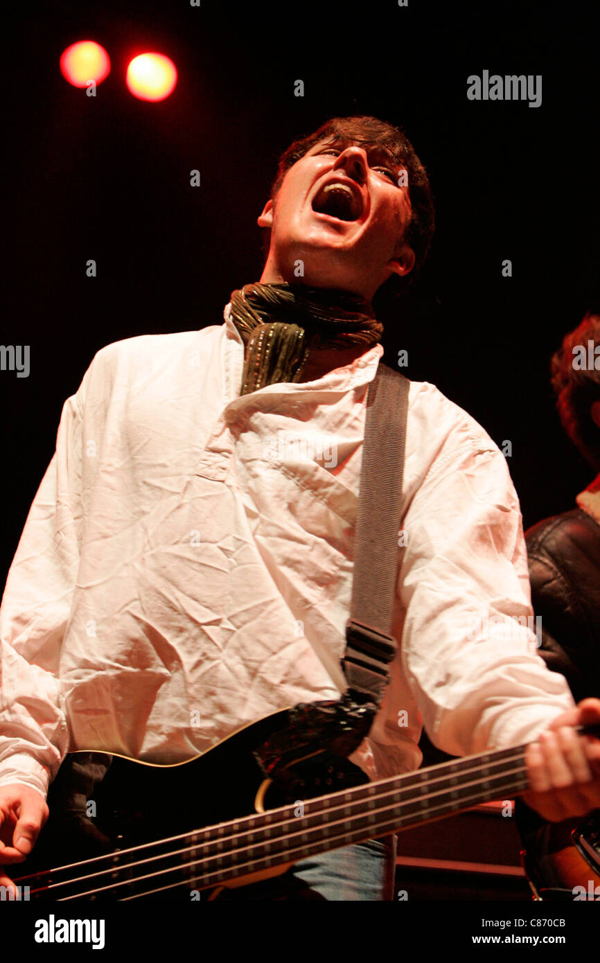 Kai Fish with the Mystery Jets performs on stage at the NME Brat Pack ...