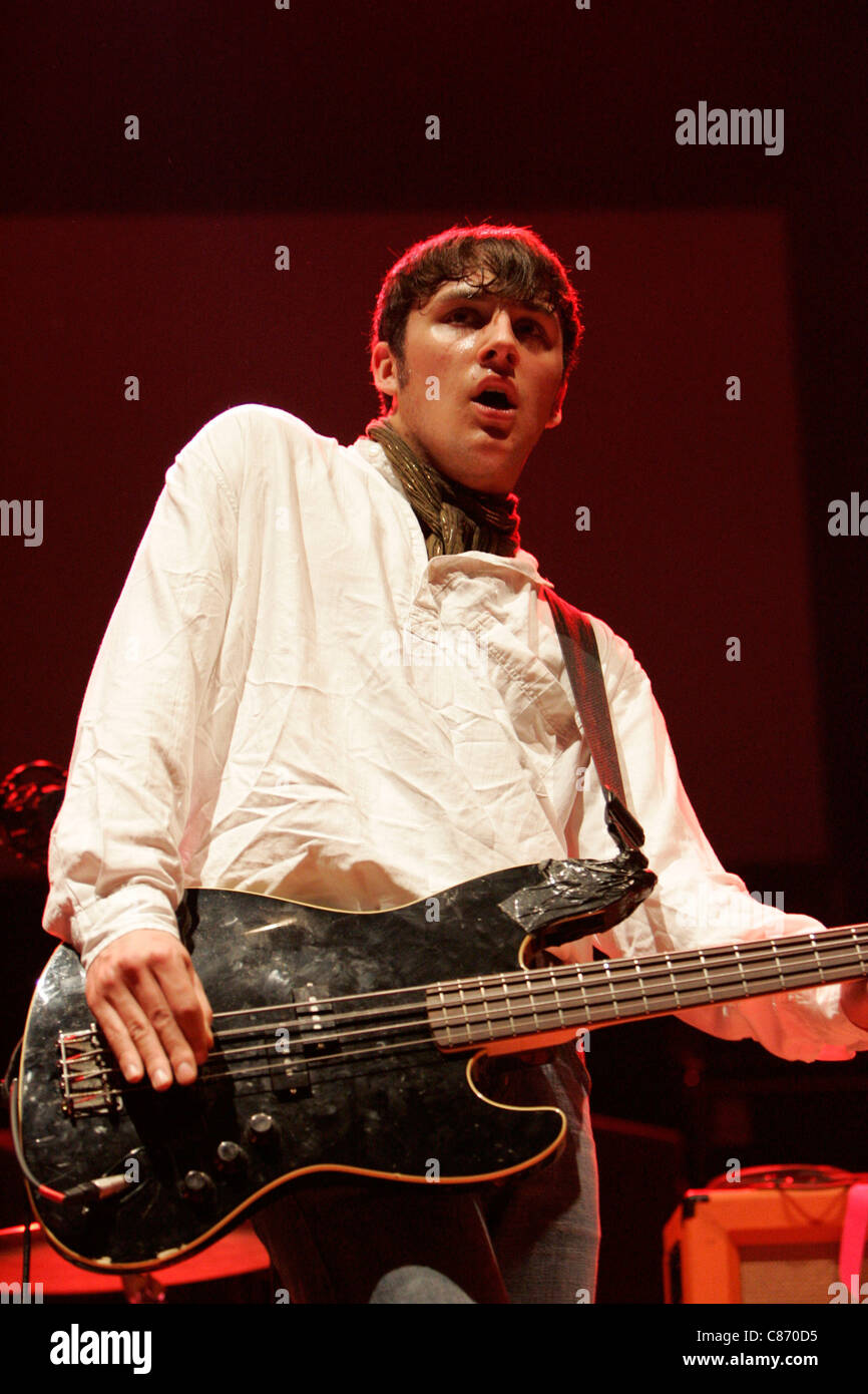 Kai Fish with the Mystery Jets performs on stage at the NME Brat Pack ...