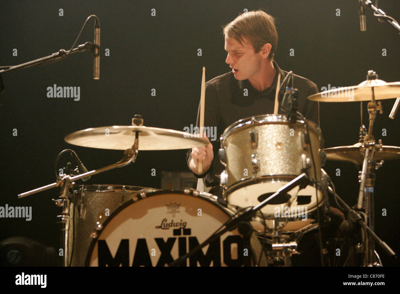 Tom English with Maximo Park performs on stage at the NME Brat Pack ...