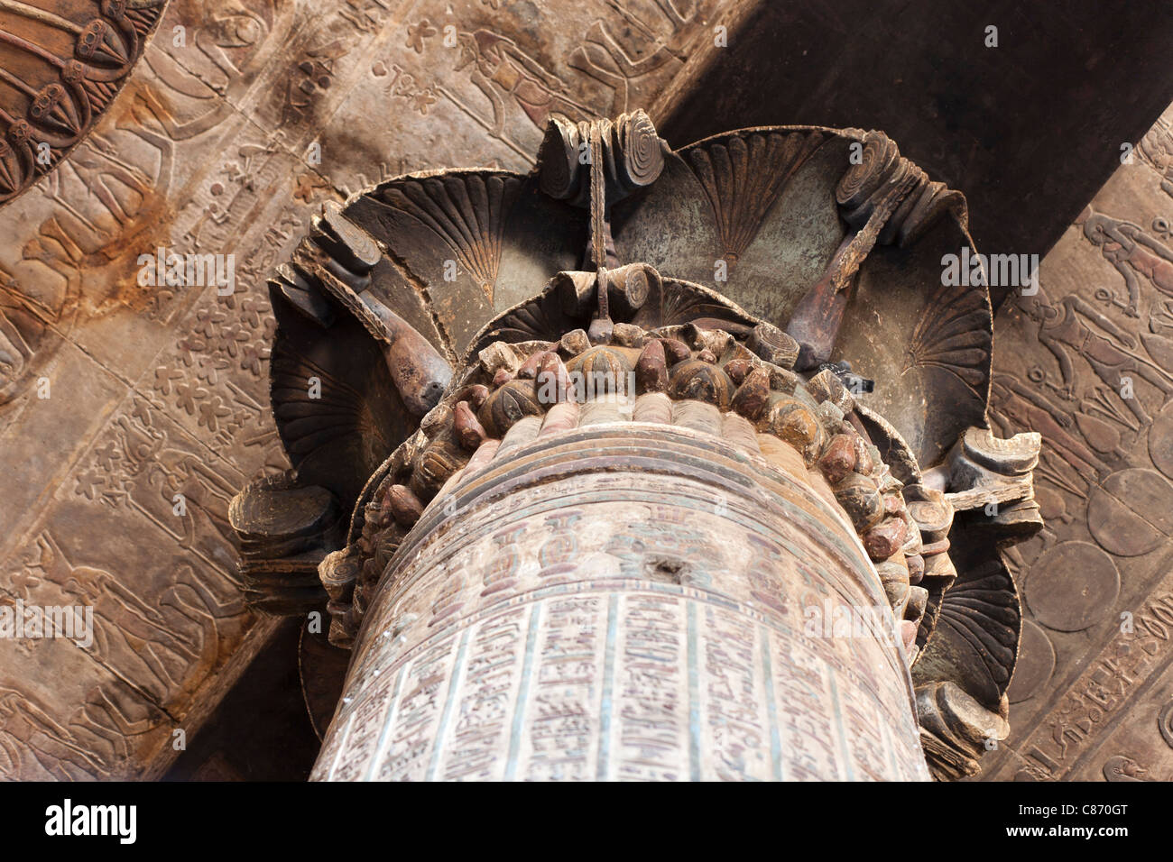 Column capital and astrological ceiling within the Hypostyle Hall at ...