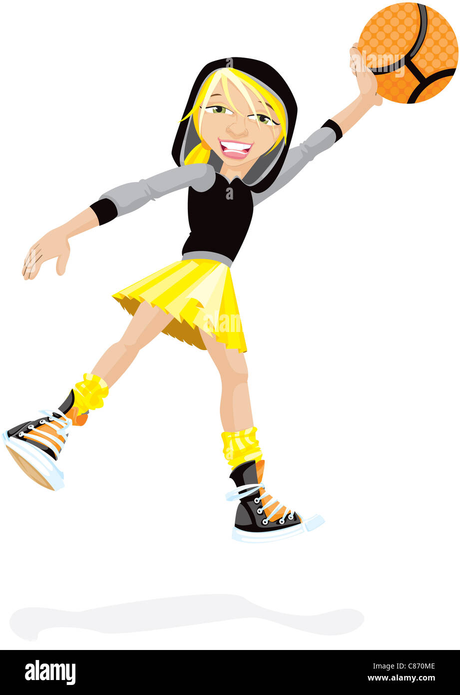 Jumping female basketball player in action Stock Photo - Alamy