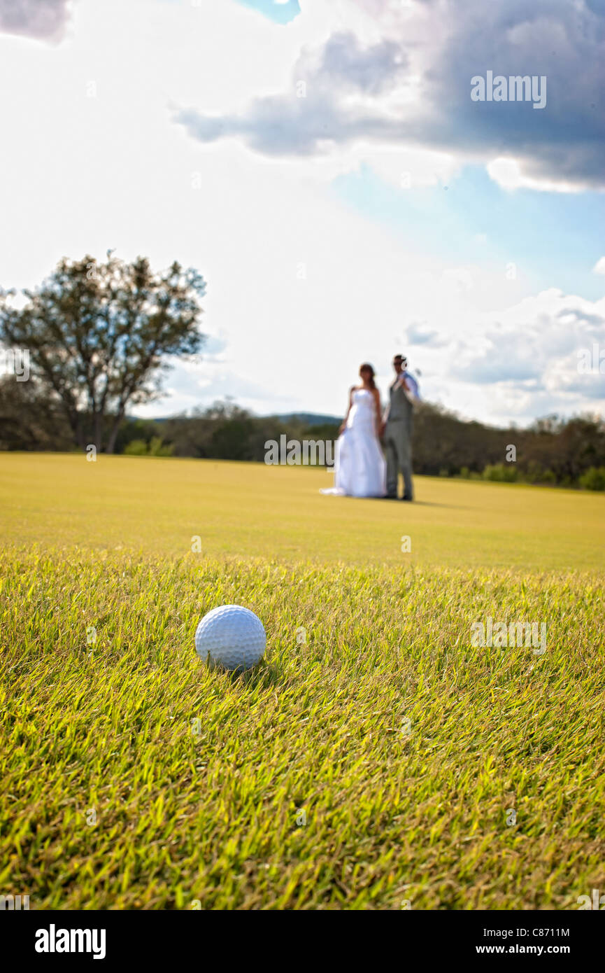Bride and Groom Newlyweds on Golf Course Stock Photo - Alamy