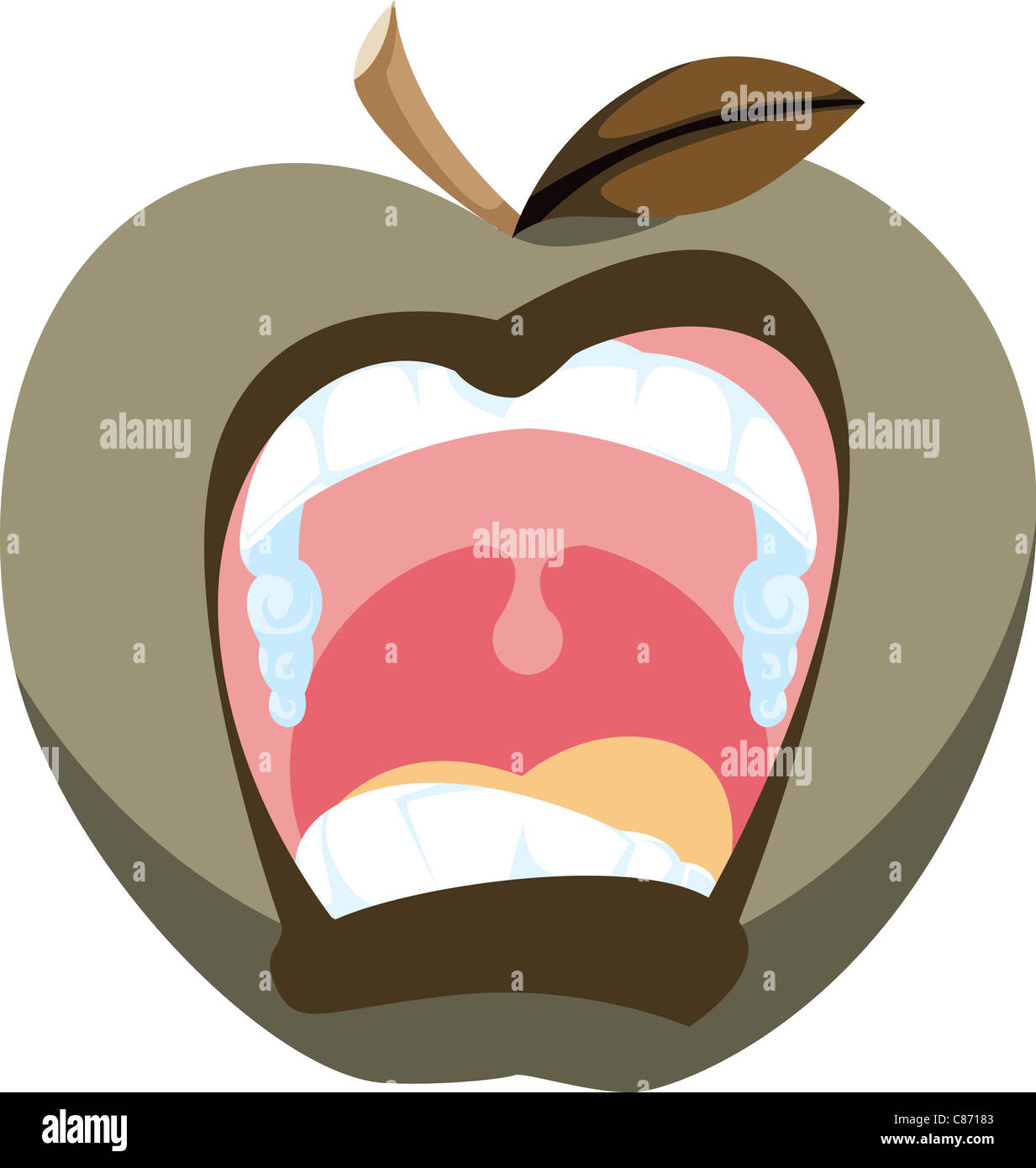 Cartoon icon of a screaming apple in a bad mood Stock Photo - Alamy