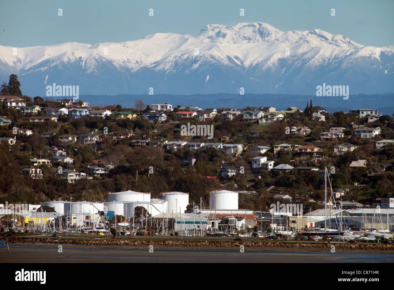Snow capped mountains behind port nelson hi-res stock photography and ...