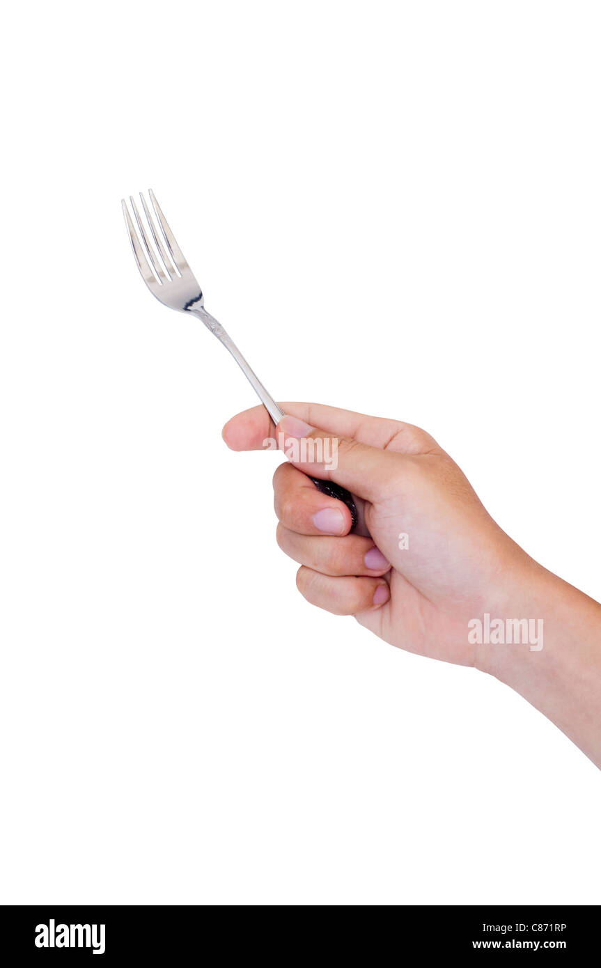 hand holding fork, isolated on white with clipping path Stock Photo - Alamy