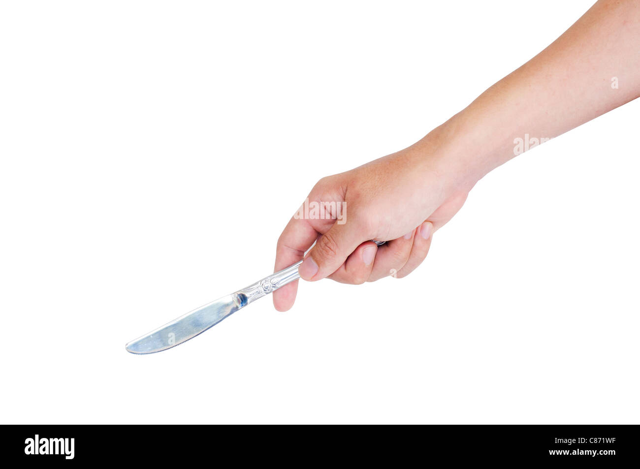 man hand holding a butter knife, isolated with clipping path in jpg ...