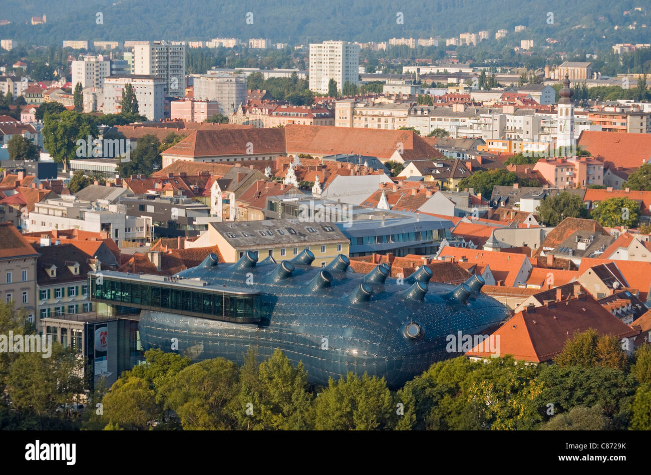 Aerial View of Modern Building of Grazer Kunsthaus (Graz Art Museum ...