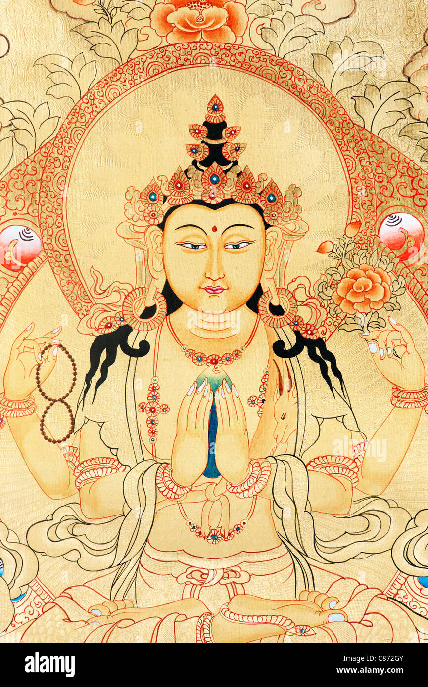 Golden Tibetan Buddhist Thangka / Tanka painting Stock Photo - Alamy