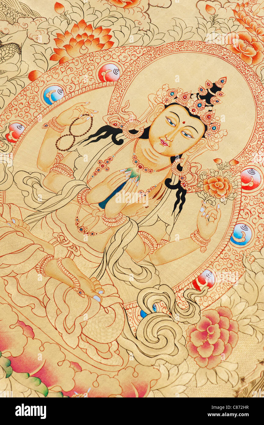 Golden Tibetan Buddhist Thangka / Tanka painting Stock Photo - Alamy
