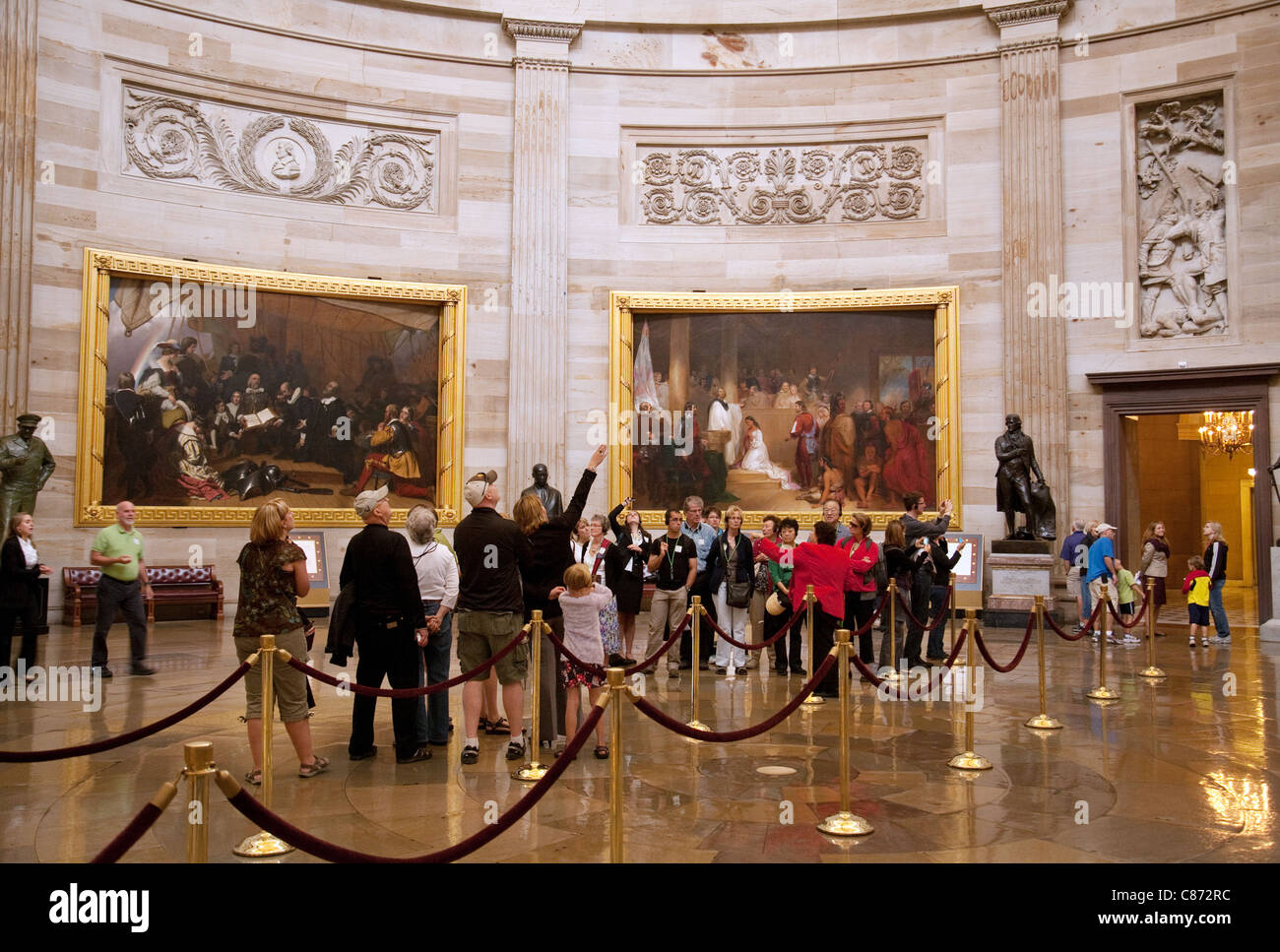 Visitors on a guided tour of the rotunda, Capitol building, Washington ...