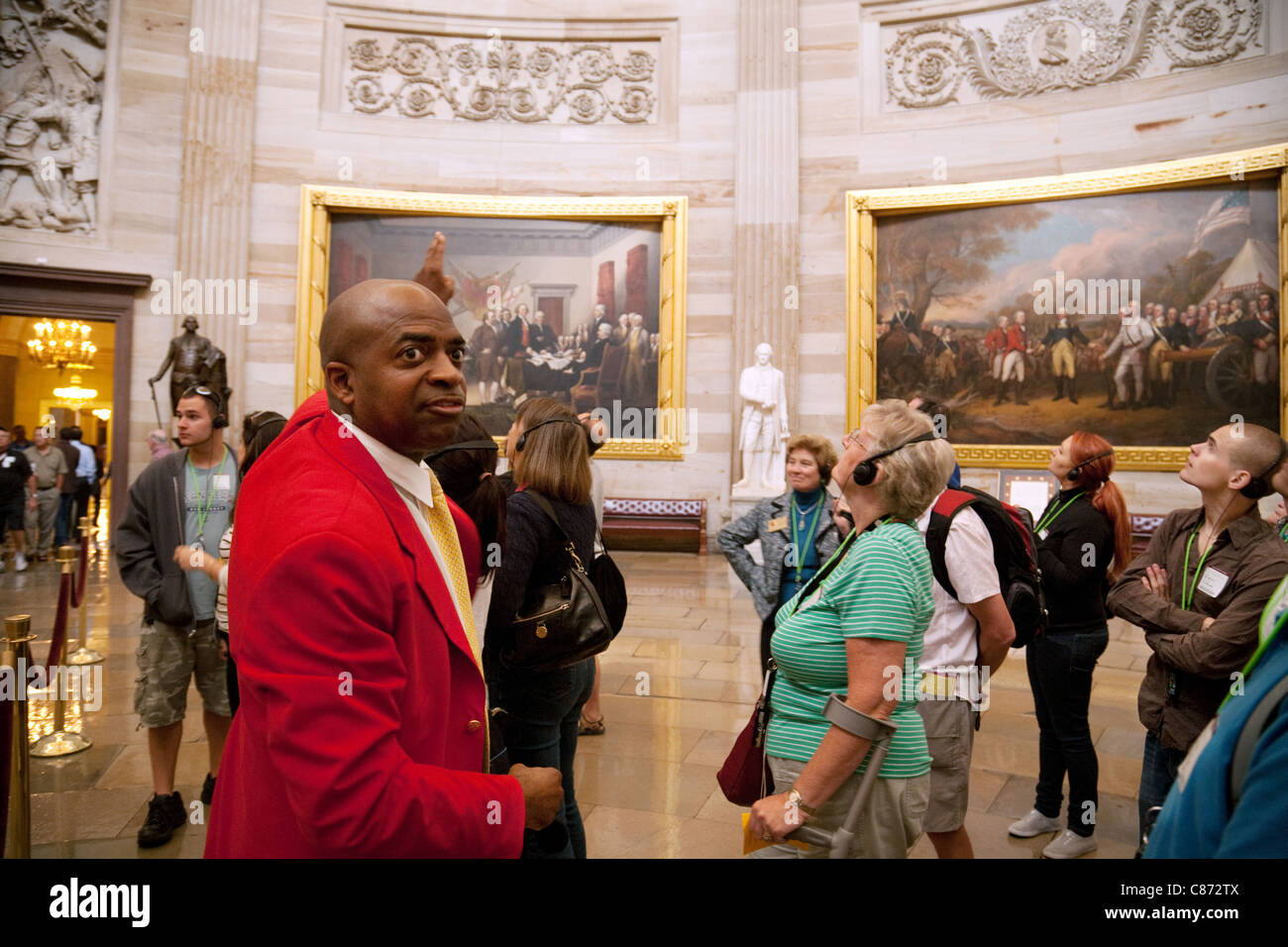 Visitors on a guided tour of the rotunda, Capitol building, Washington ...