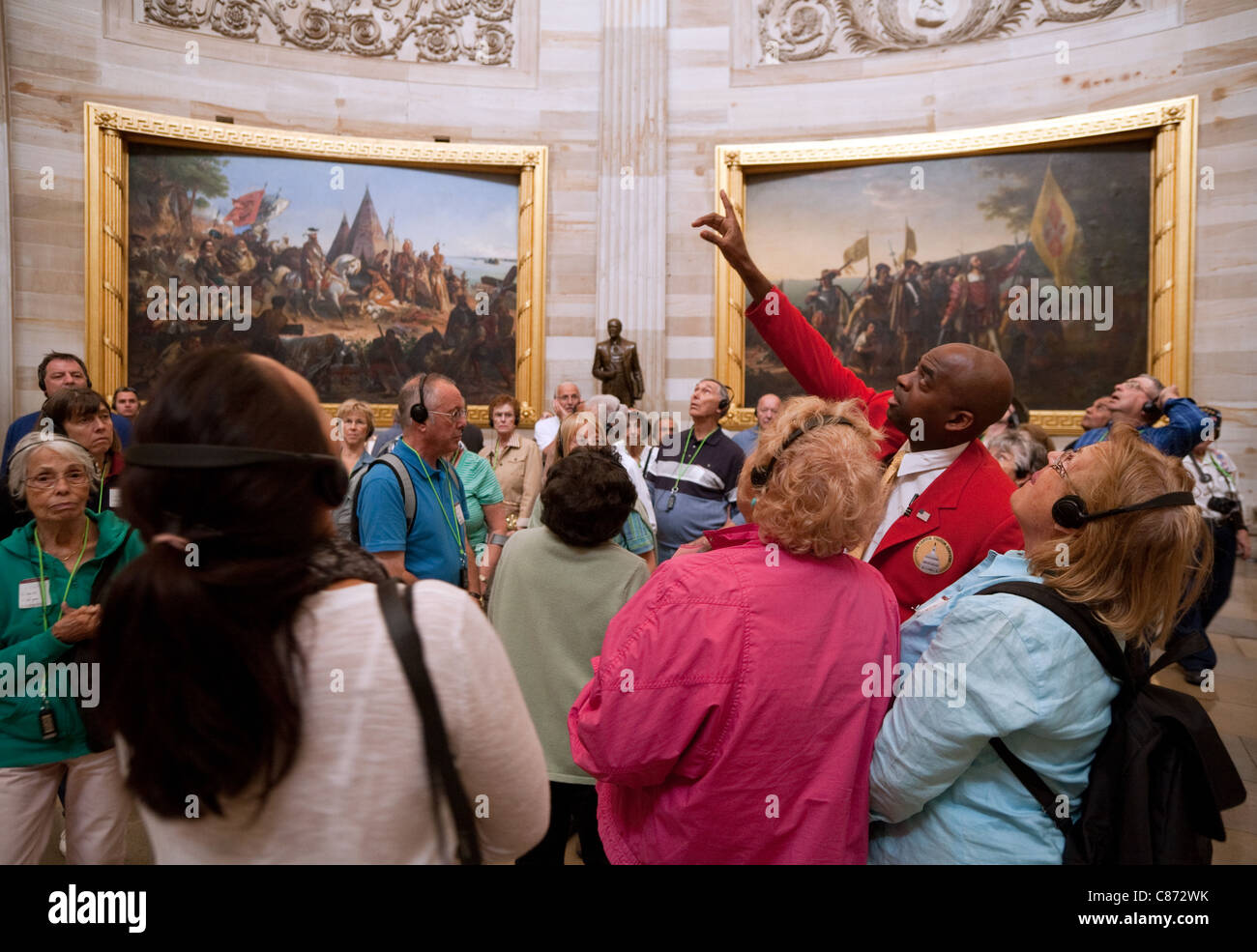 Visitors on a guided tour of the rotunda, Capitol building, Washington ...