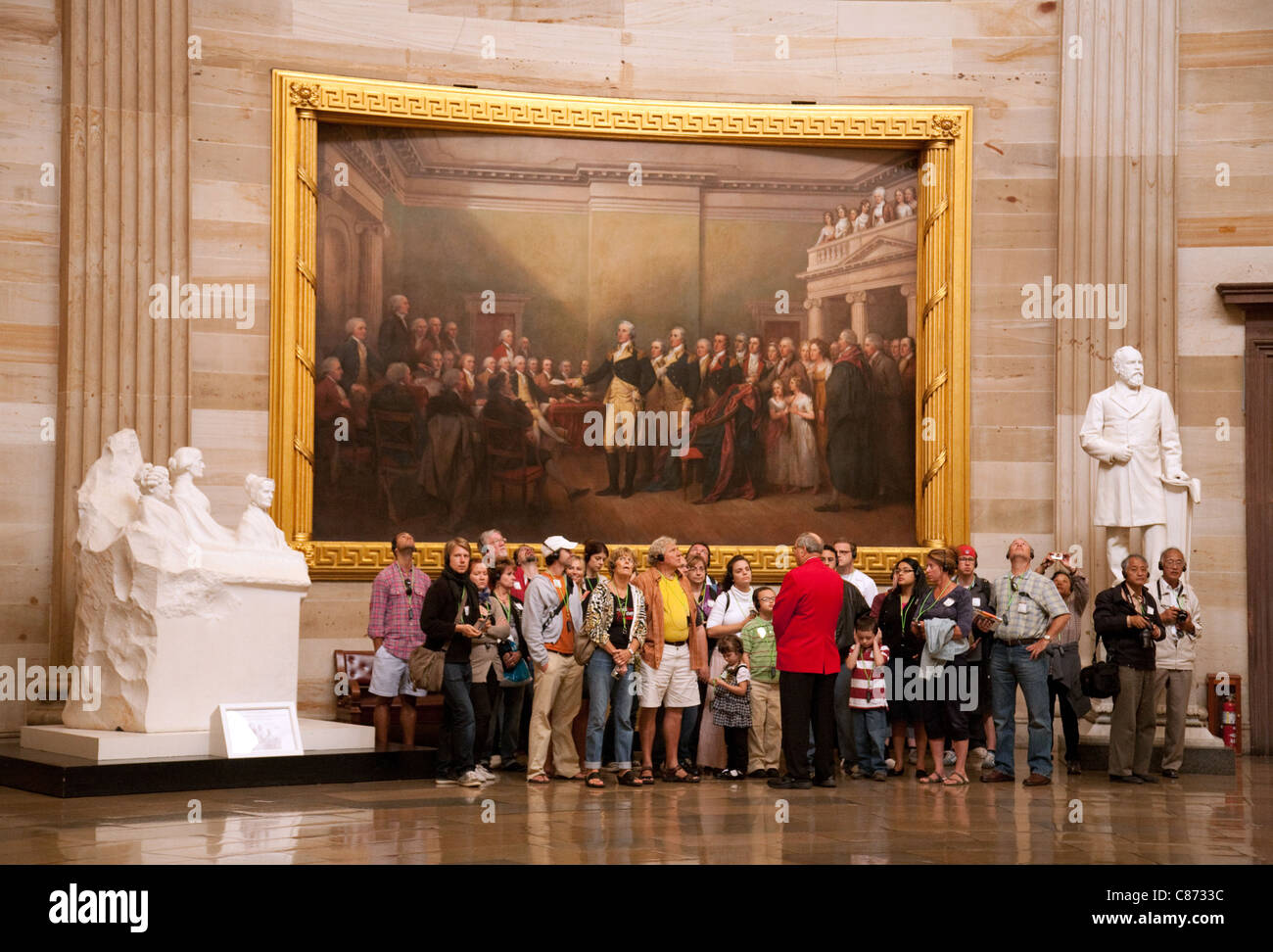 Visitors on a guided tour of the rotunda, Capitol building, Washington ...