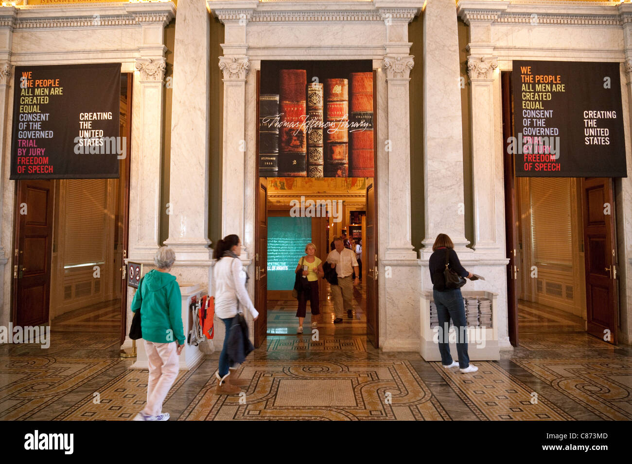 Visitors at the entrance to Thomas Jeffersons library, The National ...