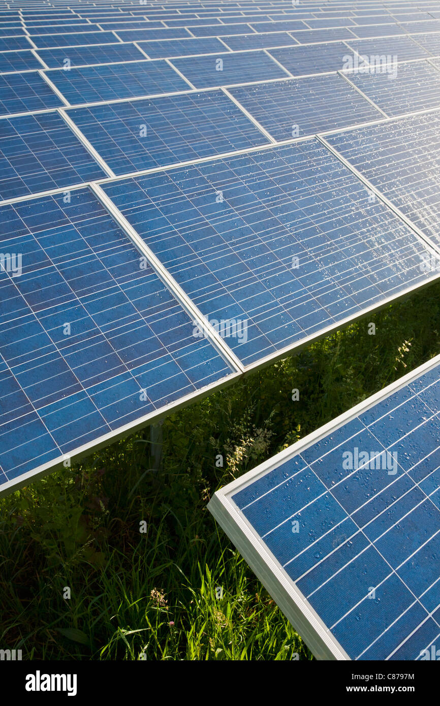 Germany, Baden-Wurttemberg, Winnenden, View of large number of solar ...