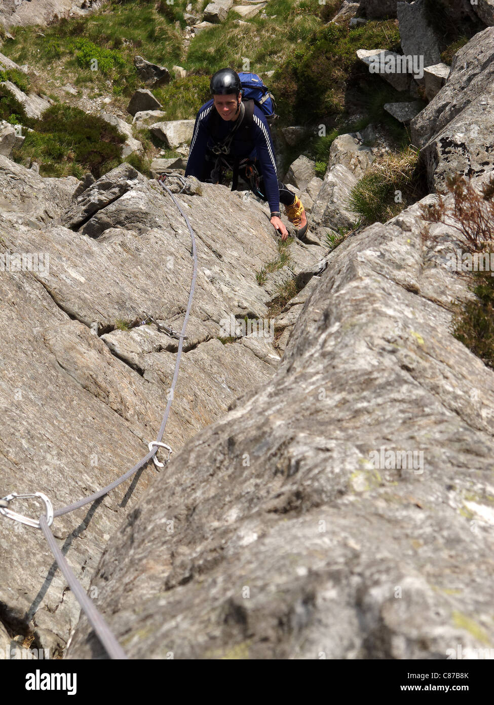 A rock climber on grooved arete hi-res stock photography and images - Alamy