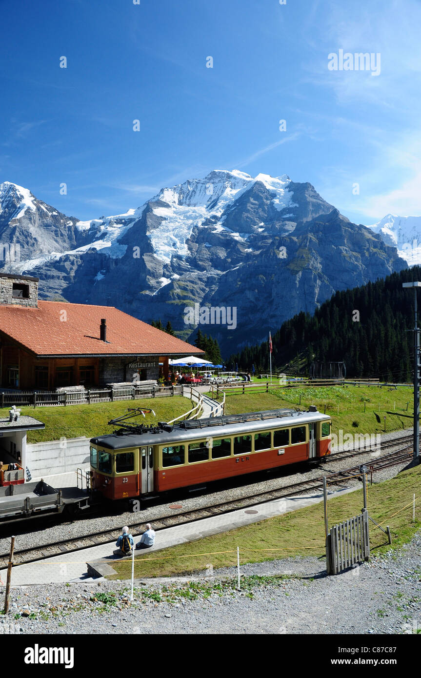Winteregg railway station on the Grutschalp to Murren railway with the ...