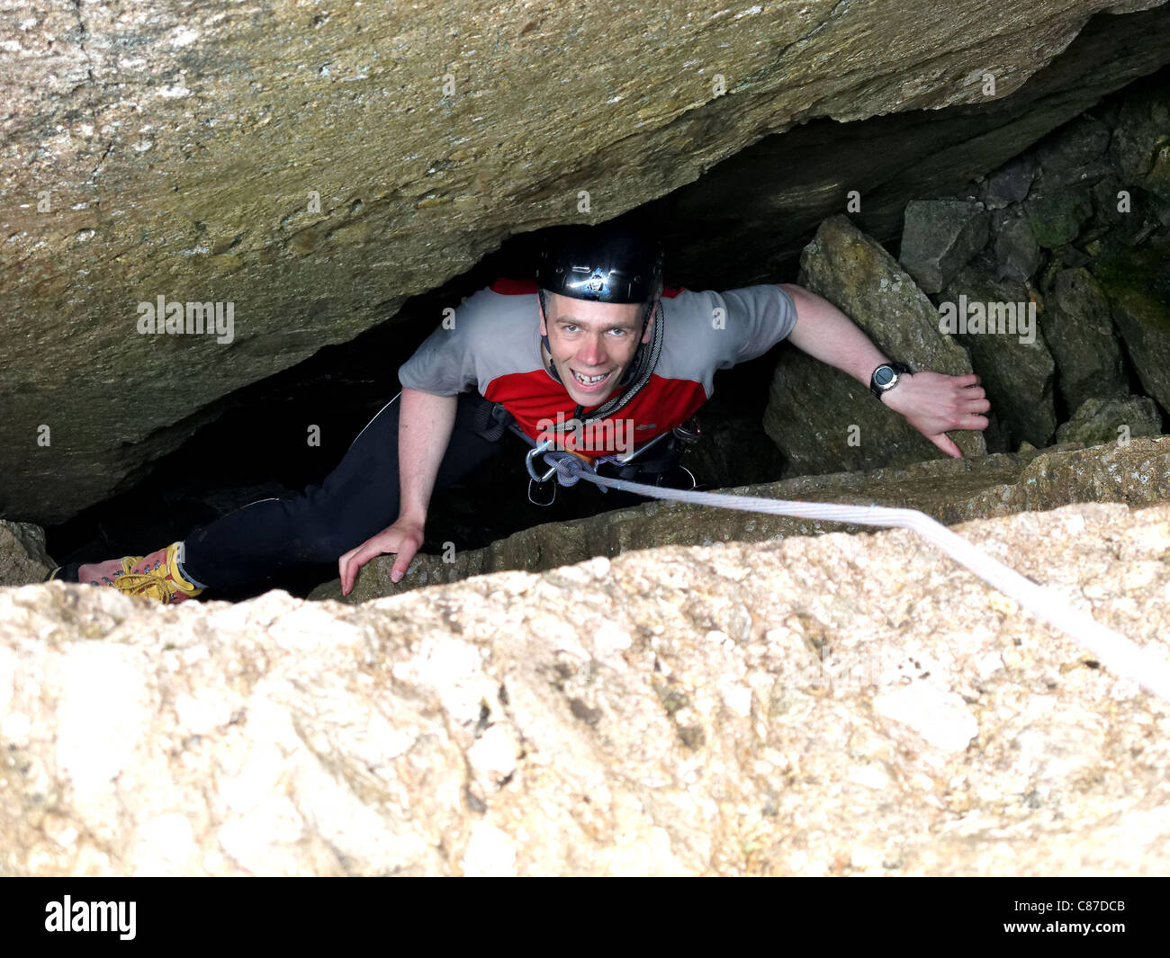 A climber on the Chasm Face route Glyder Fach Snowdonia Stock Photo - Alamy