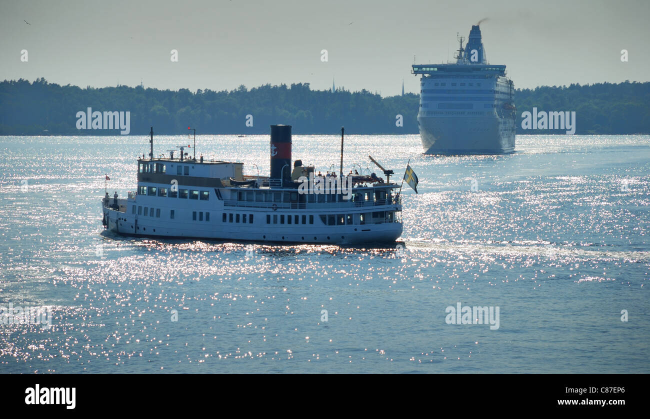 Passenger steamship and ferry in Baltic sea near to Stockholm, Sweden ...