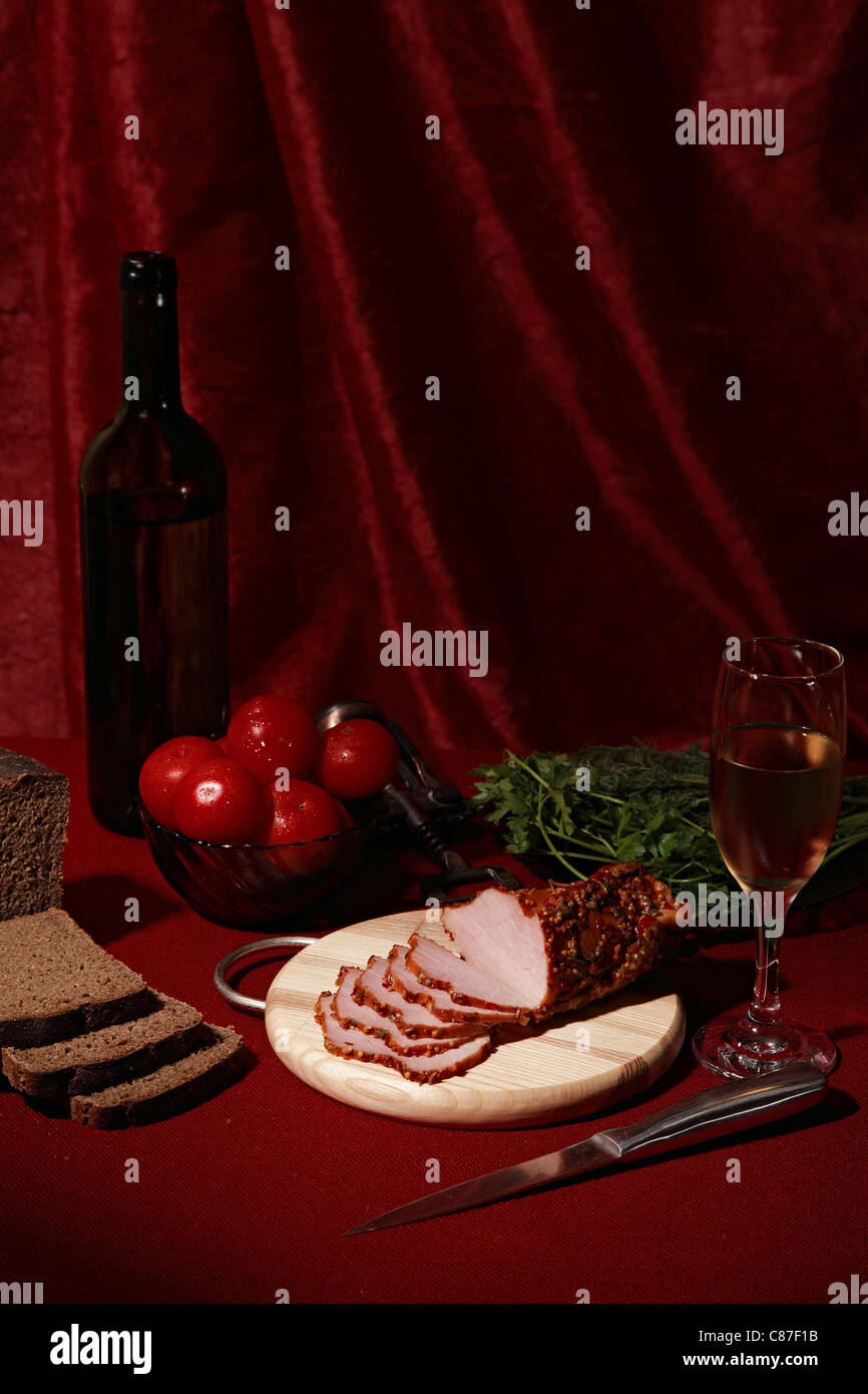 edible still life. variety of food on table Stock Photo - Alamy