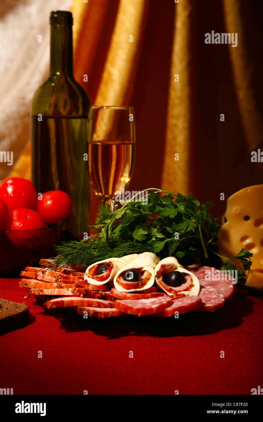 edible still life. variety of food on table Stock Photo - Alamy