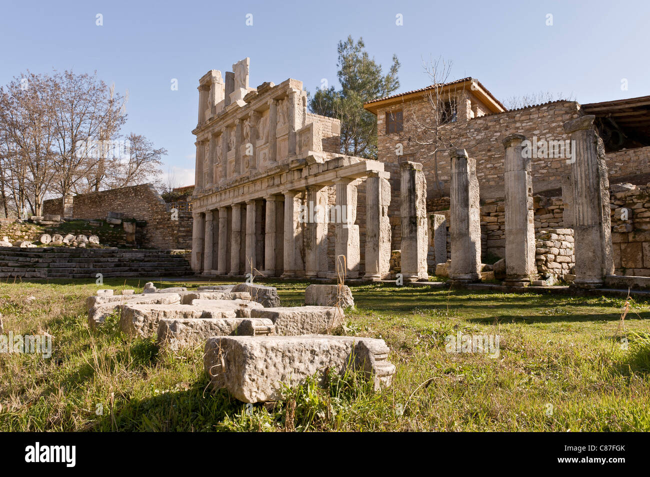 A wide angle view of the Sebasteion at the Aphrodisias open air museum ...