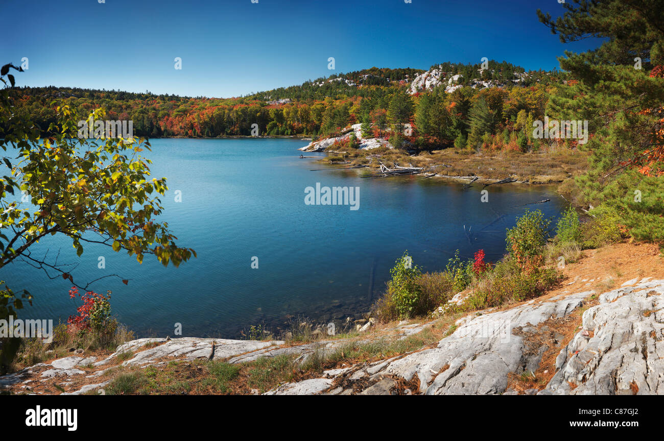 Beautiful fall nature scenery of lake Lumsden. Killarney Provincial ...