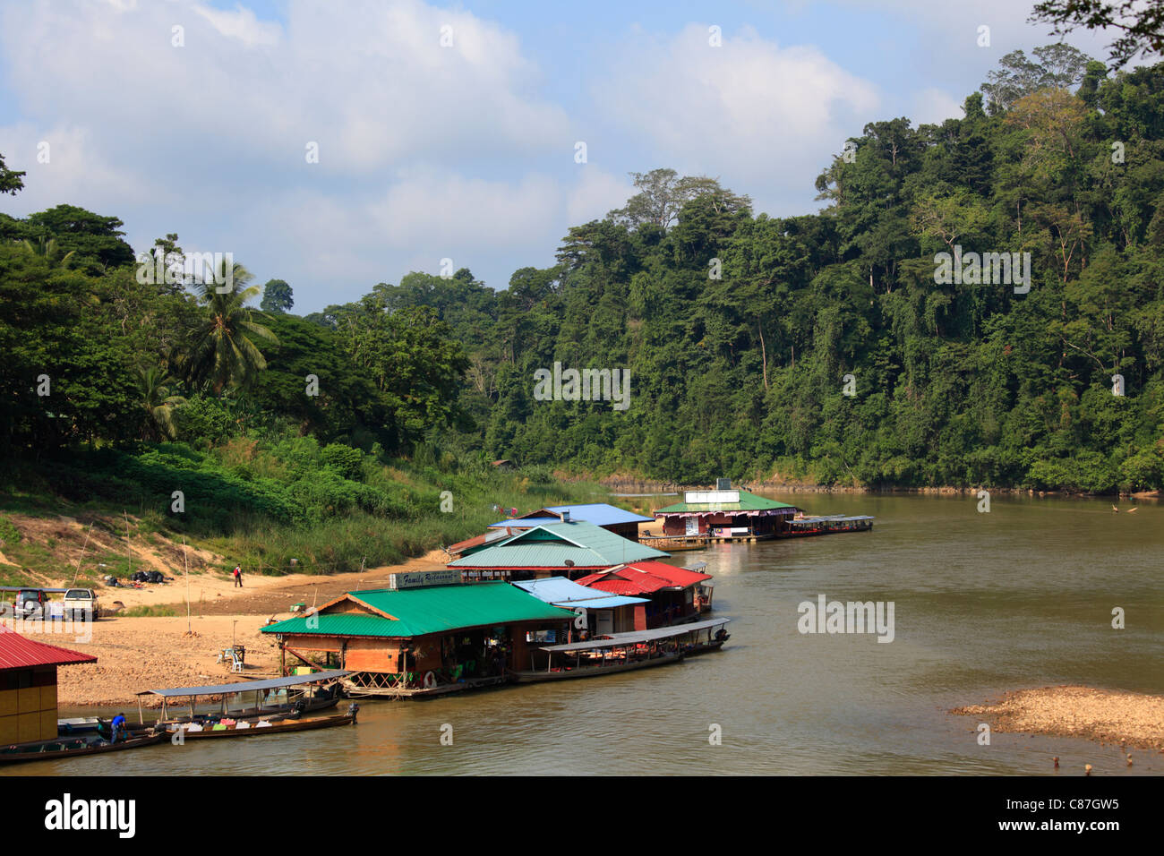 Buildings along the Kinabatangan river, Sabah, Borneo, Malaysia Stock ...