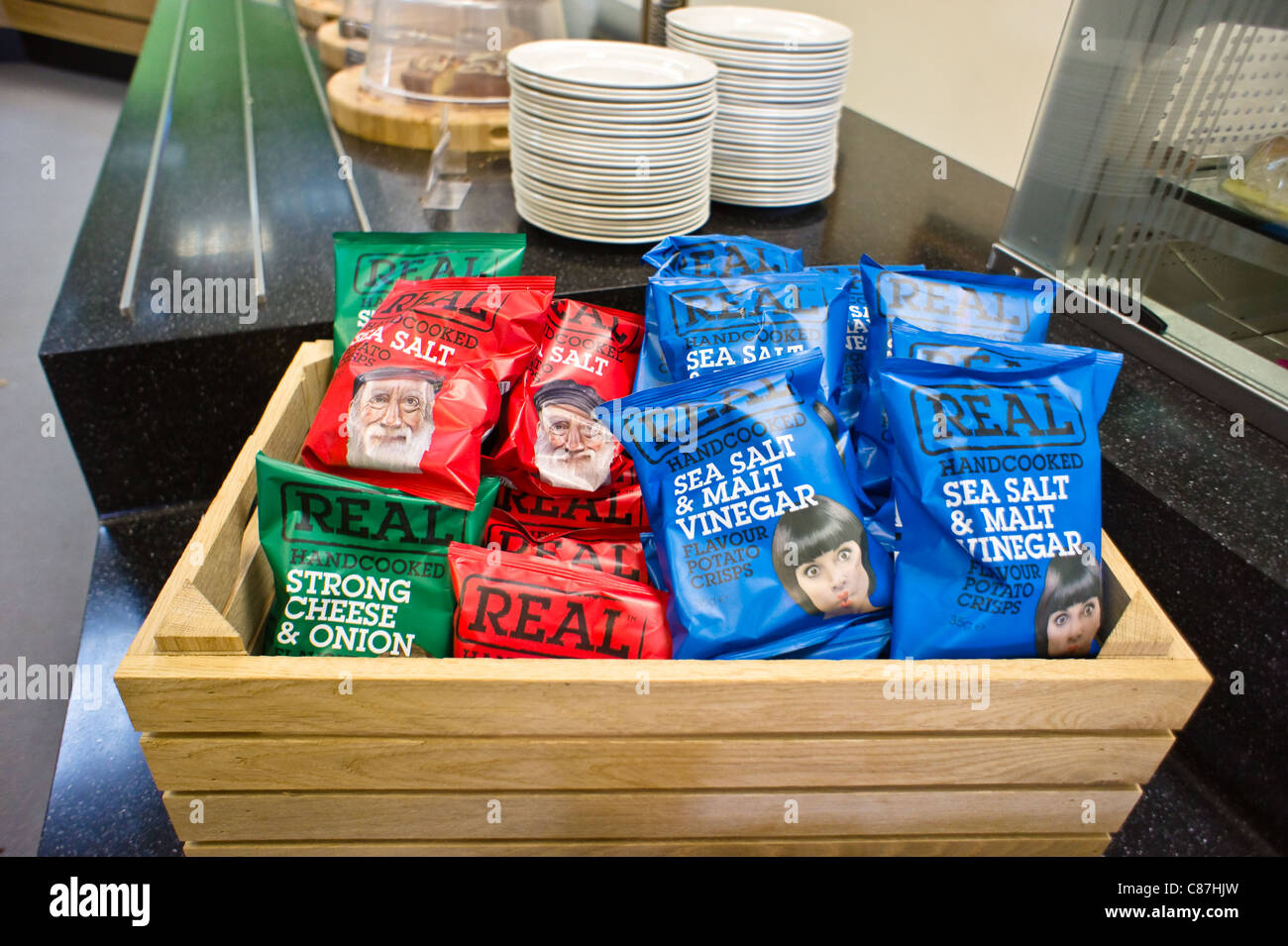 Selection of natural crisps in a cafe in the UK Stock Photo - Alamy
