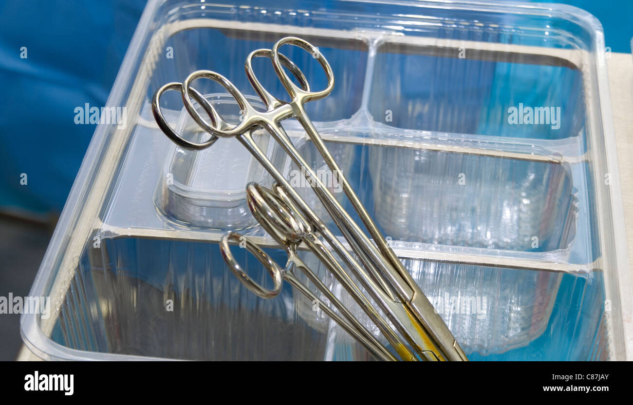Surgical instruments in a plastic try Stock Photo - Alamy