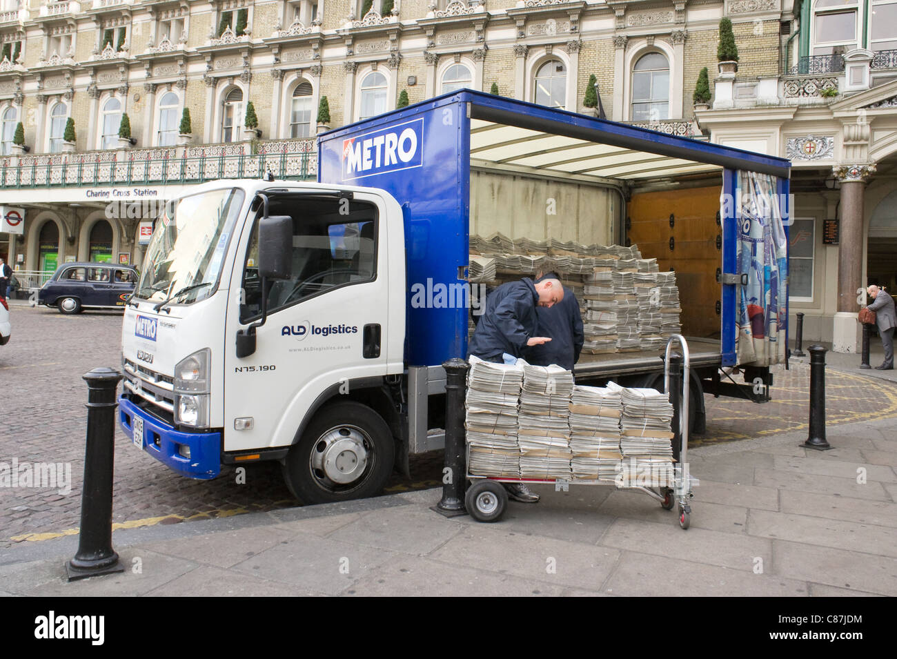 Lorry delivering Metro newspapers in London Charing Cross, October 2011 ...
