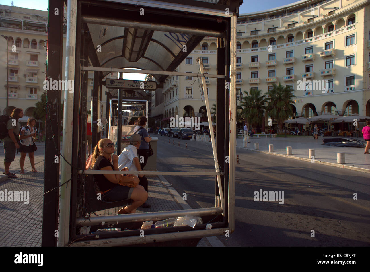 A bus stop in Aristotelous Square Thessaloniki Greece Stock Photo - Alamy