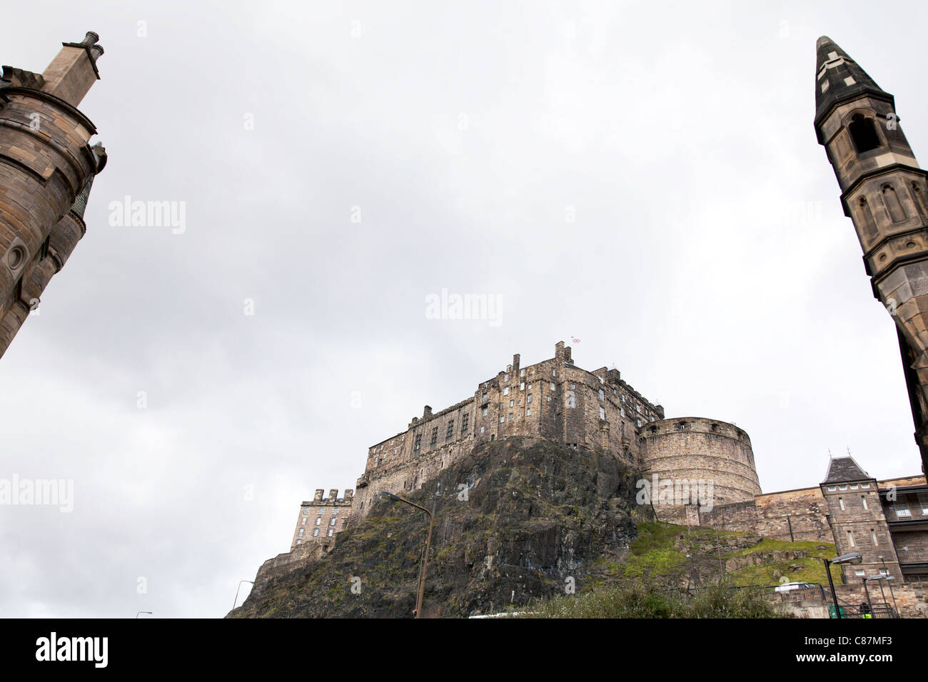 Edinburgh castle from low down, Scotland, framed by surrounding ...