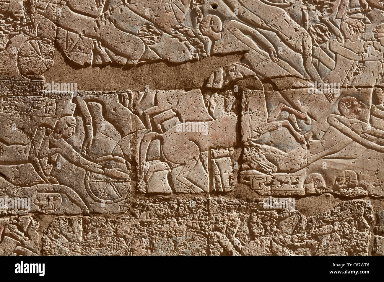 Relief work showing military campaigns of Ramesses II at the Ramesseum ...