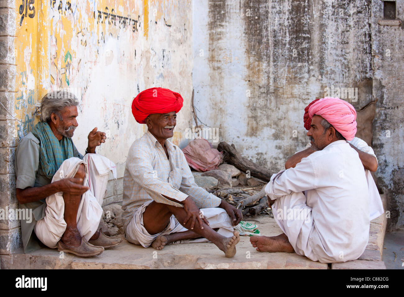 Indian men in traditional clothing, Narlai village in Rajasthan ...