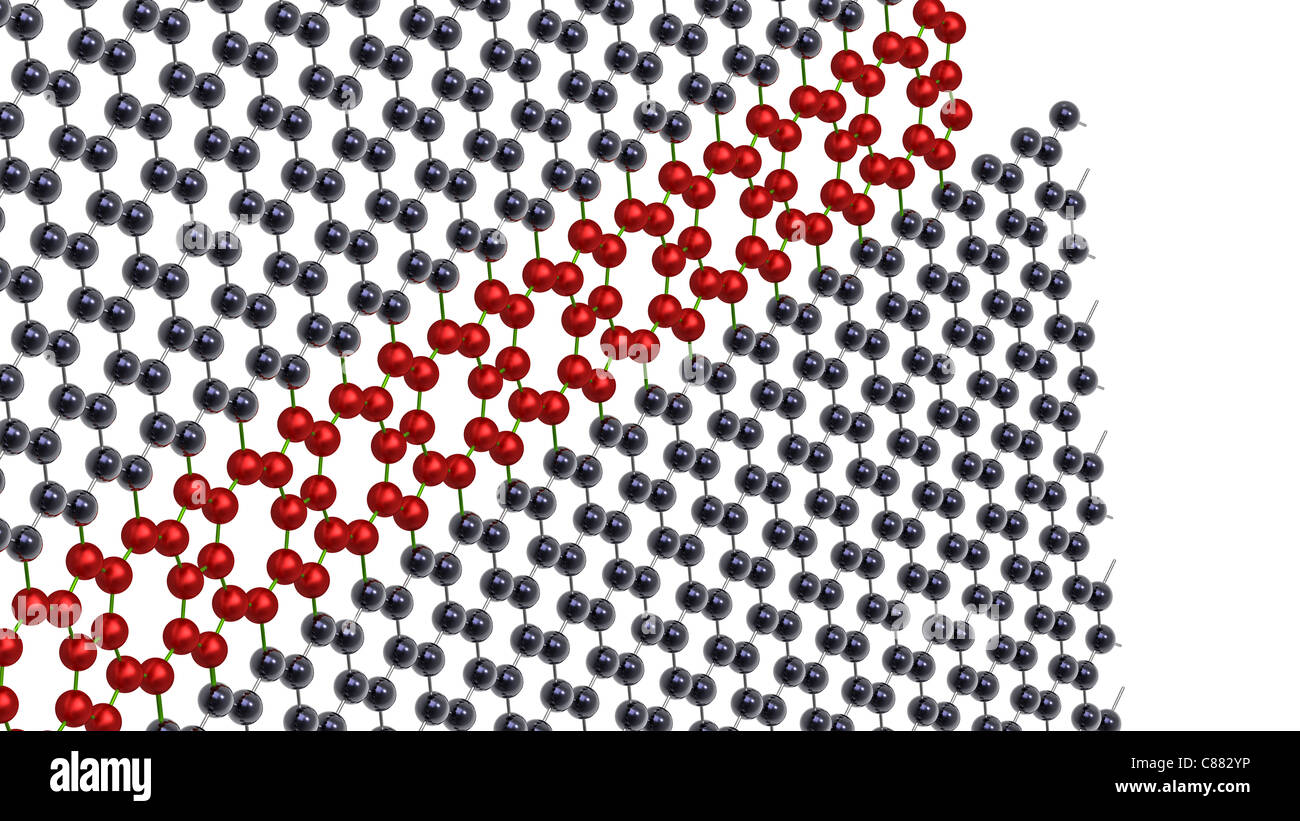 Model of extended defect in graphene as a metallic wire, 3d render on ...