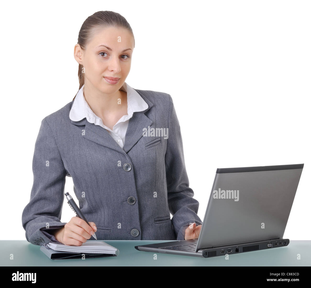office manager at the desk with a laptop Stock Photo - Alamy