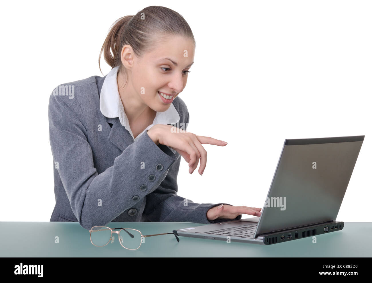 office manager at the desk with a laptop Stock Photo - Alamy