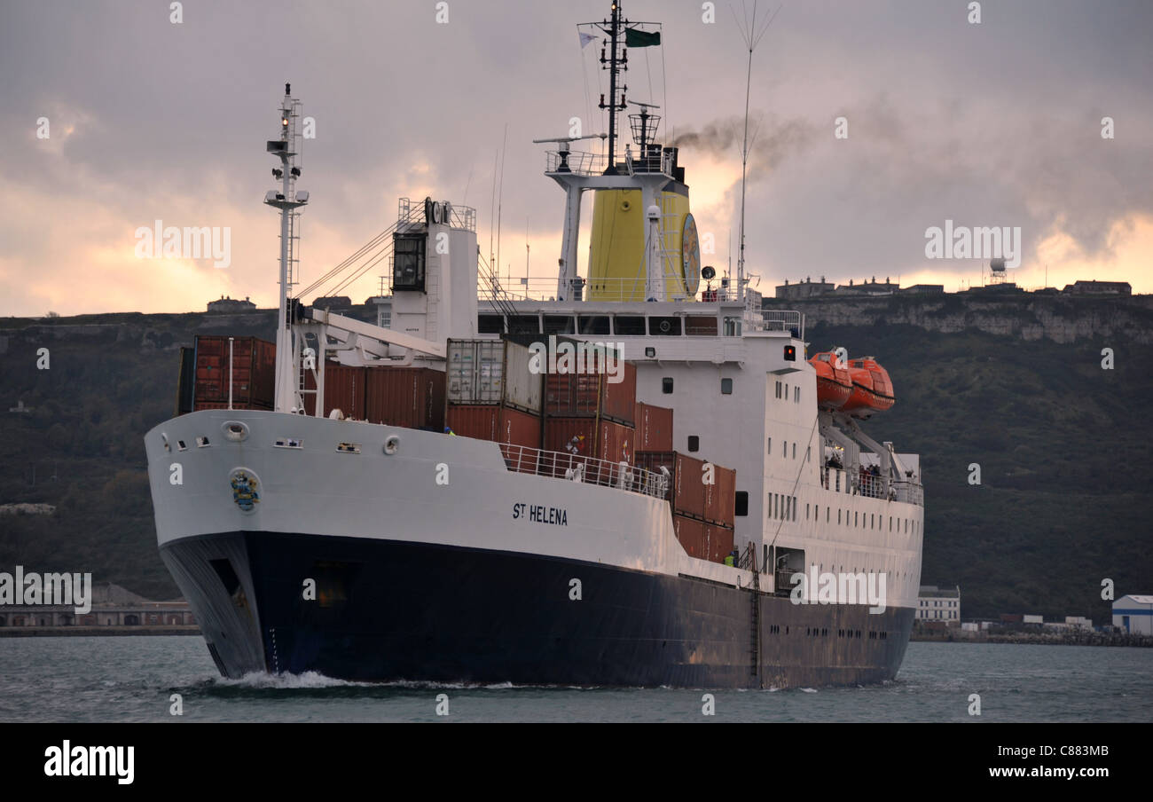 RMS St Helena leaves Portland Port, Dorset, for the last time on her ...