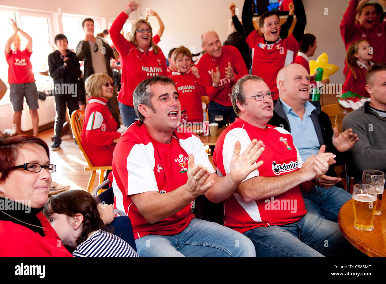 Aberystwyth Rugby club, Wales UK. 15 Oct 2011. Welsh rugby fans watch ...