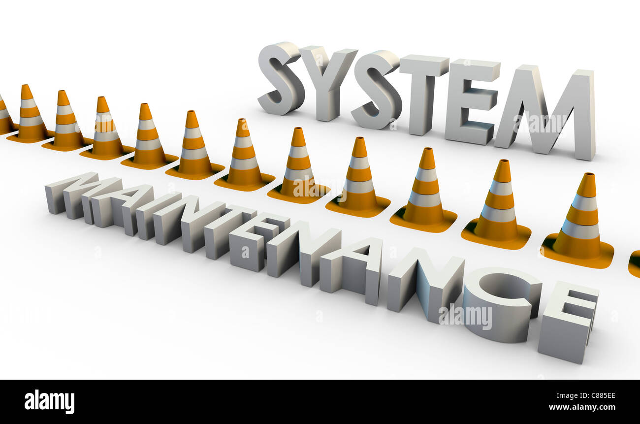 System Maintenance and Downtime with Traffic Cone Stock Photo - Alamy