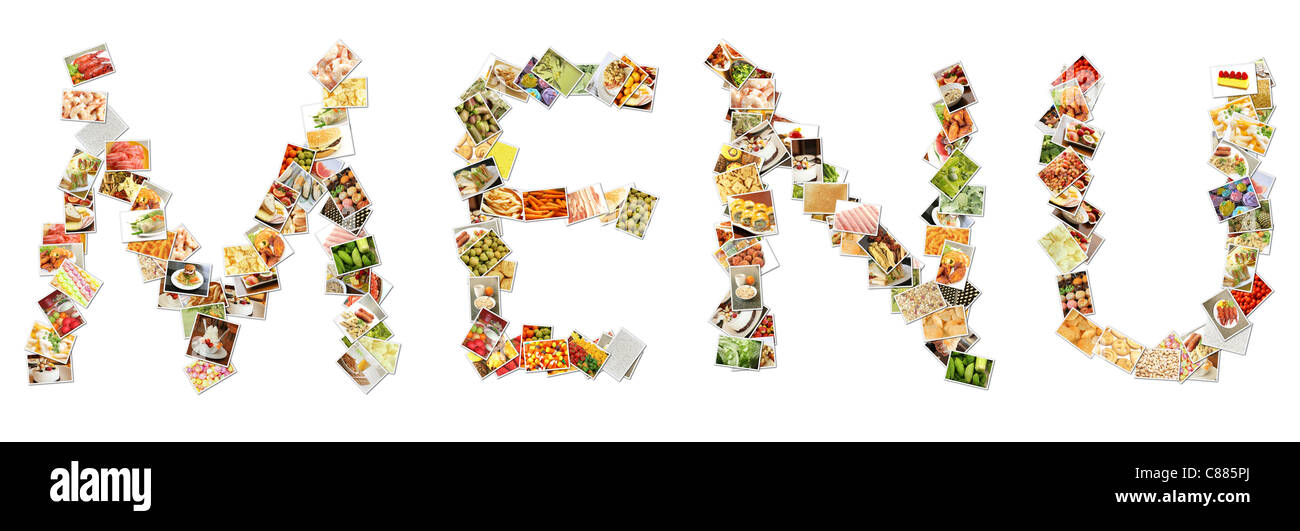 Food Menu Collage in Letters of Alphabet Stock Photo - Alamy